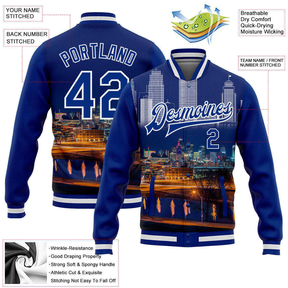 Custom Royal White Kansas City Missouri City Edition 3D Bomber Full ...