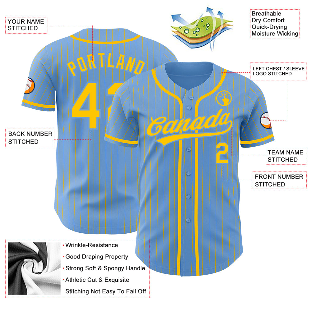 Custom Light Blue Yellow Pinstripe Yellow Authentic Baseball Jersey – Fiitg