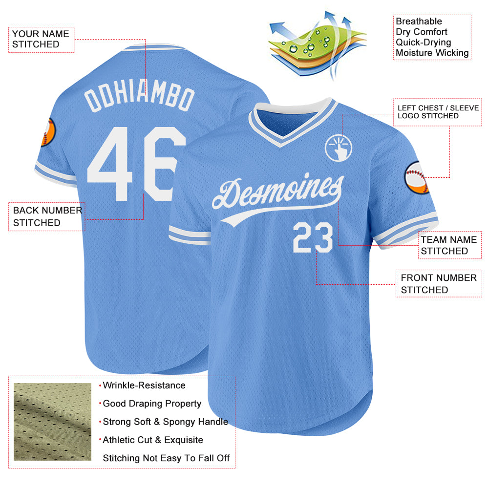 Custom Light Blue White Authentic Throwback Baseball Jersey Free ...
