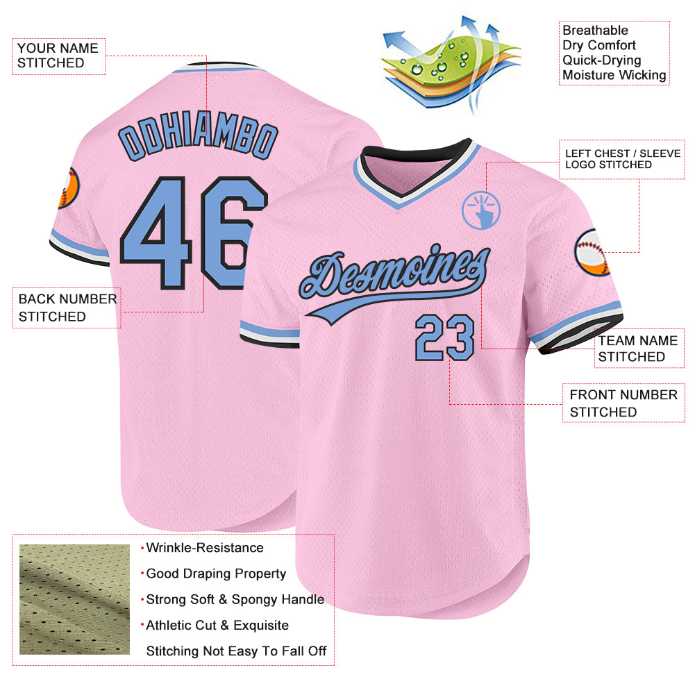 Custom Light Pink Light Blue-Black Authentic Throwback Baseball Jersey ...