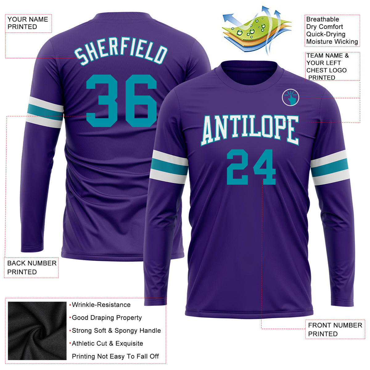 Custom Purple Teal-White Long Sleeve Performance T-Shirt Free Shipping ...