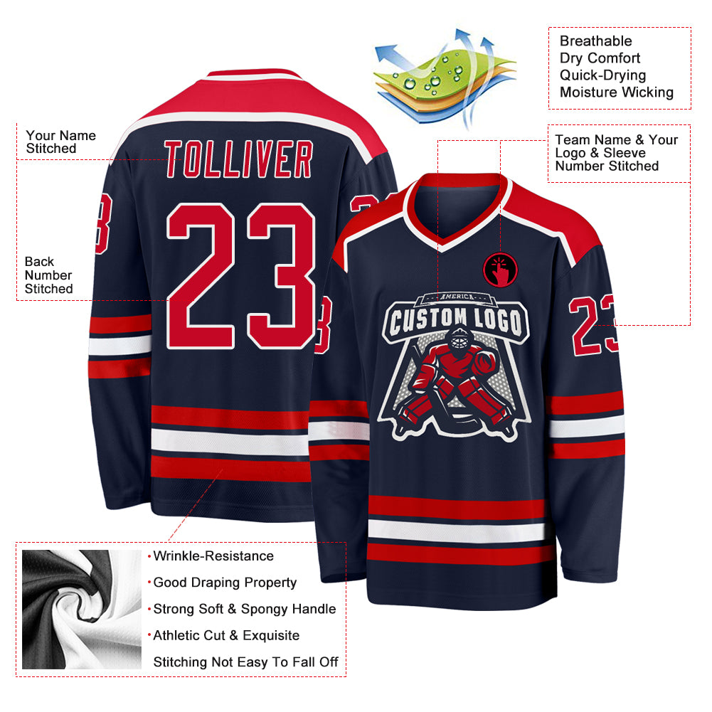 Custom Navy Red-White Hockey Jersey Free Shipping – Fiitg
