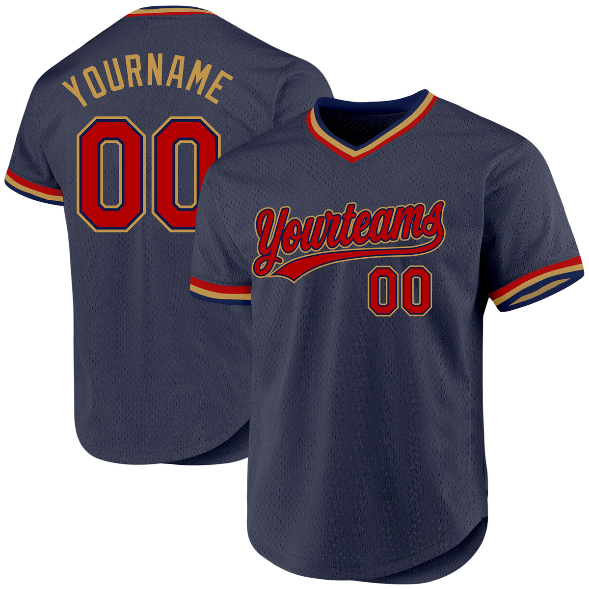 Custom Navy Red-Old Gold Authentic Throwback Baseball Jersey Free ...