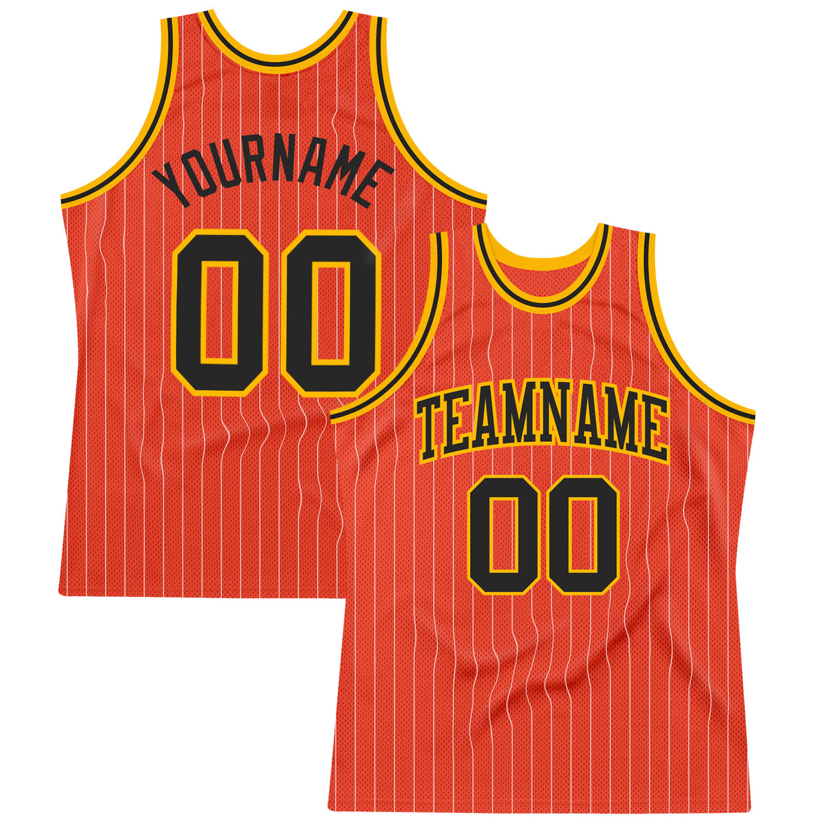 Custom Orange White Pinstripe Black-Gold Authentic Basketball Jersey ...