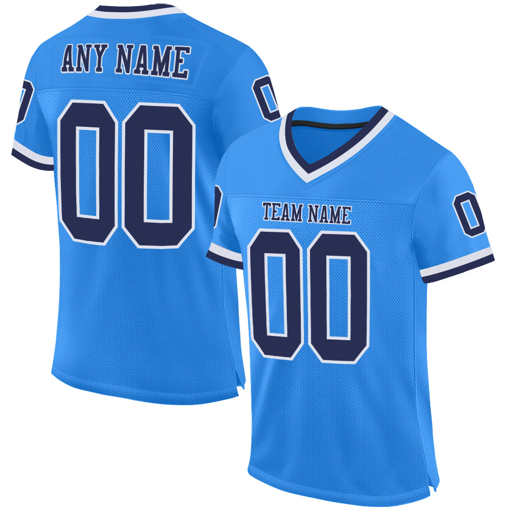 Custom Powder Blue Navy-White Mesh Authentic Throwback Football Jersey ...