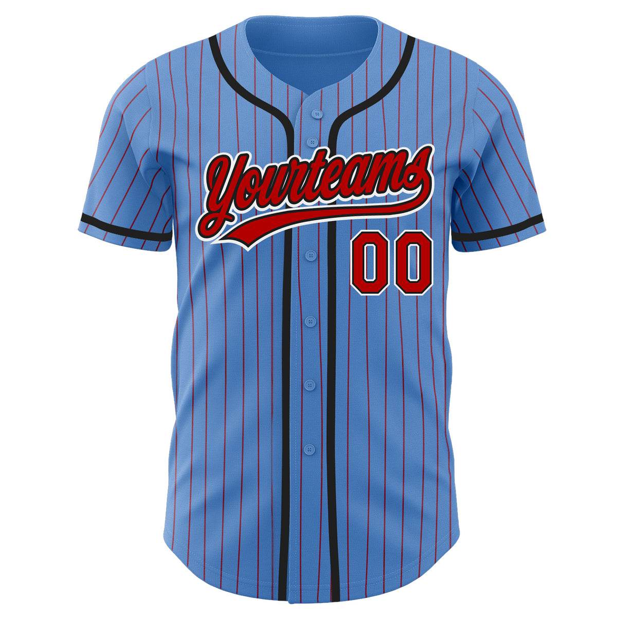 Custom Powder Blue Red Pinstripe Red-Black Authentic Baseball Jersey ...