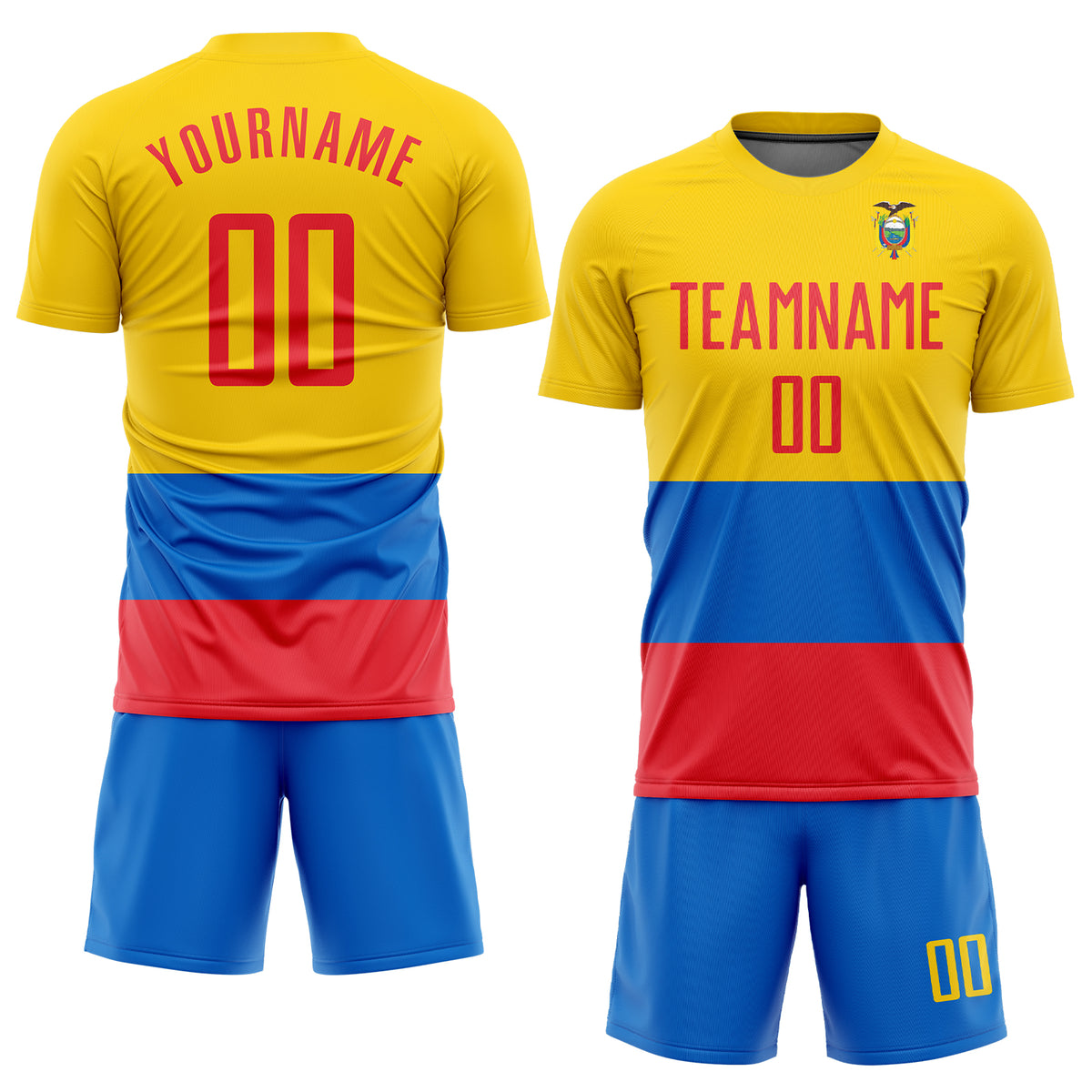 Custom Gold Royal-Red Sublimation Ecuador Flag Soccer Uniform Jersey ...