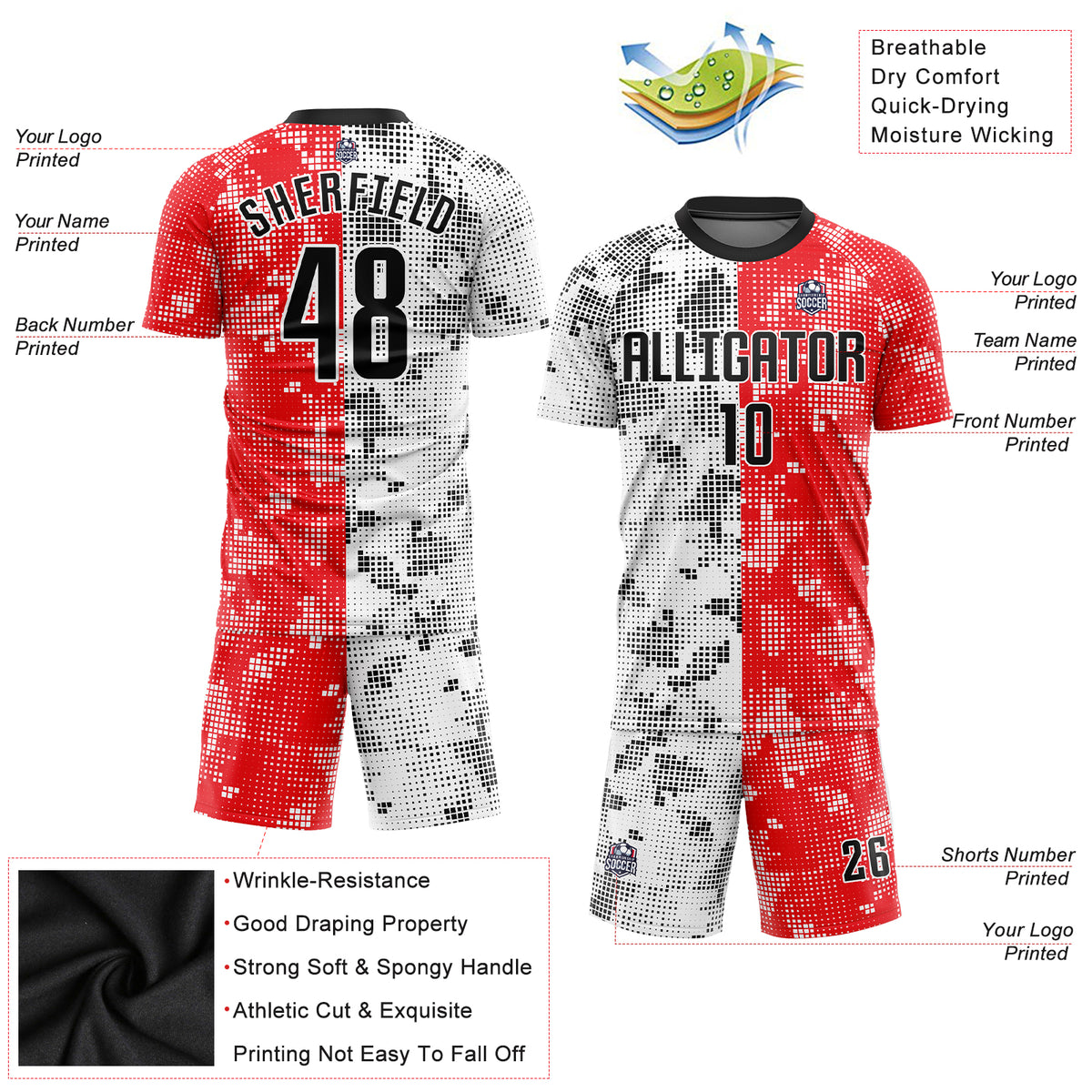 Custom Red Black-White Sublimation Soccer Uniform Jersey Free Shipping ...