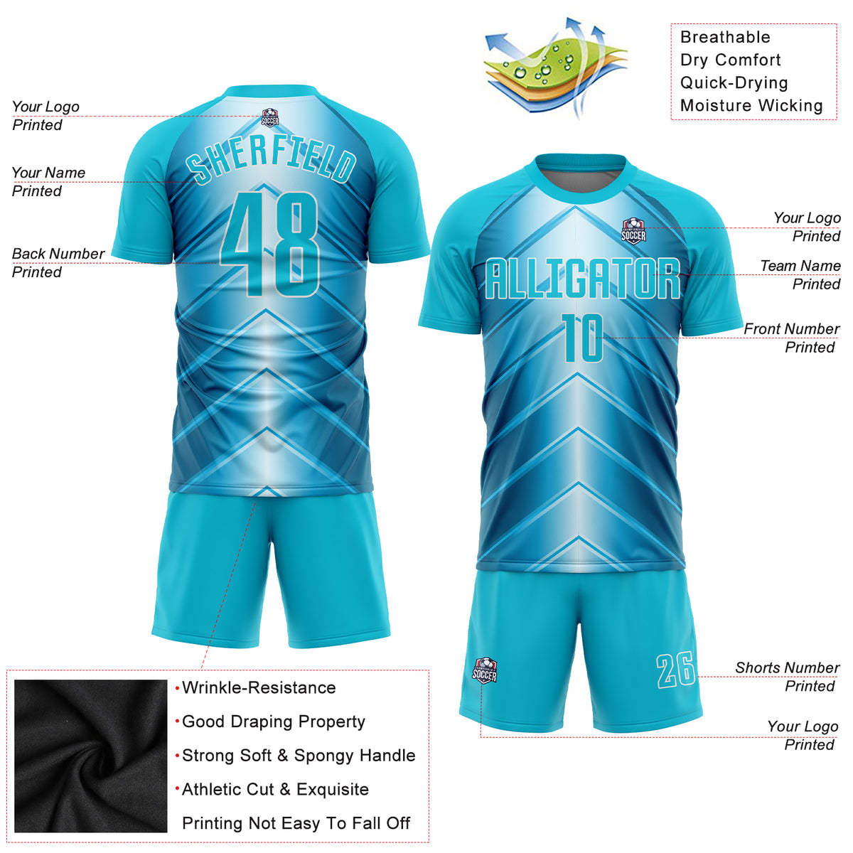 Custom Sky Blue Aqua Blue-White Sublimation Soccer Uniform Jersey Free ...