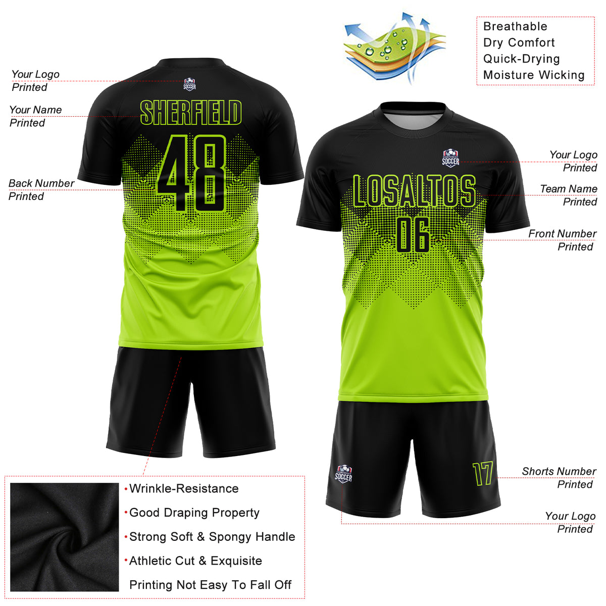 Custom Neon Green Black Sublimation Soccer Uniform Jersey Free Shipping ...
