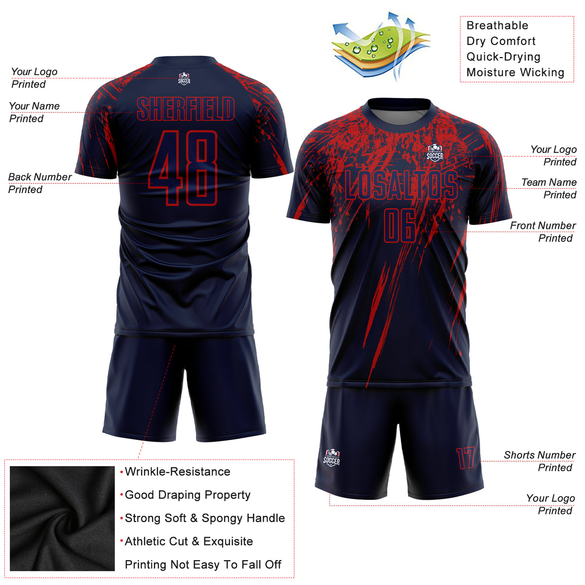 Custom Navy Red Sublimation Soccer Uniform Jersey Free Shipping – Fiitg