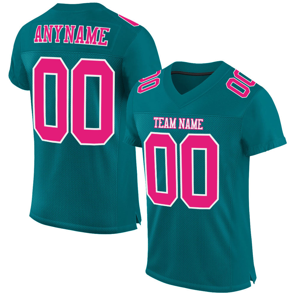 Custom Teal Hot Pink-White Mesh Authentic Football Jersey Free Shipping ...