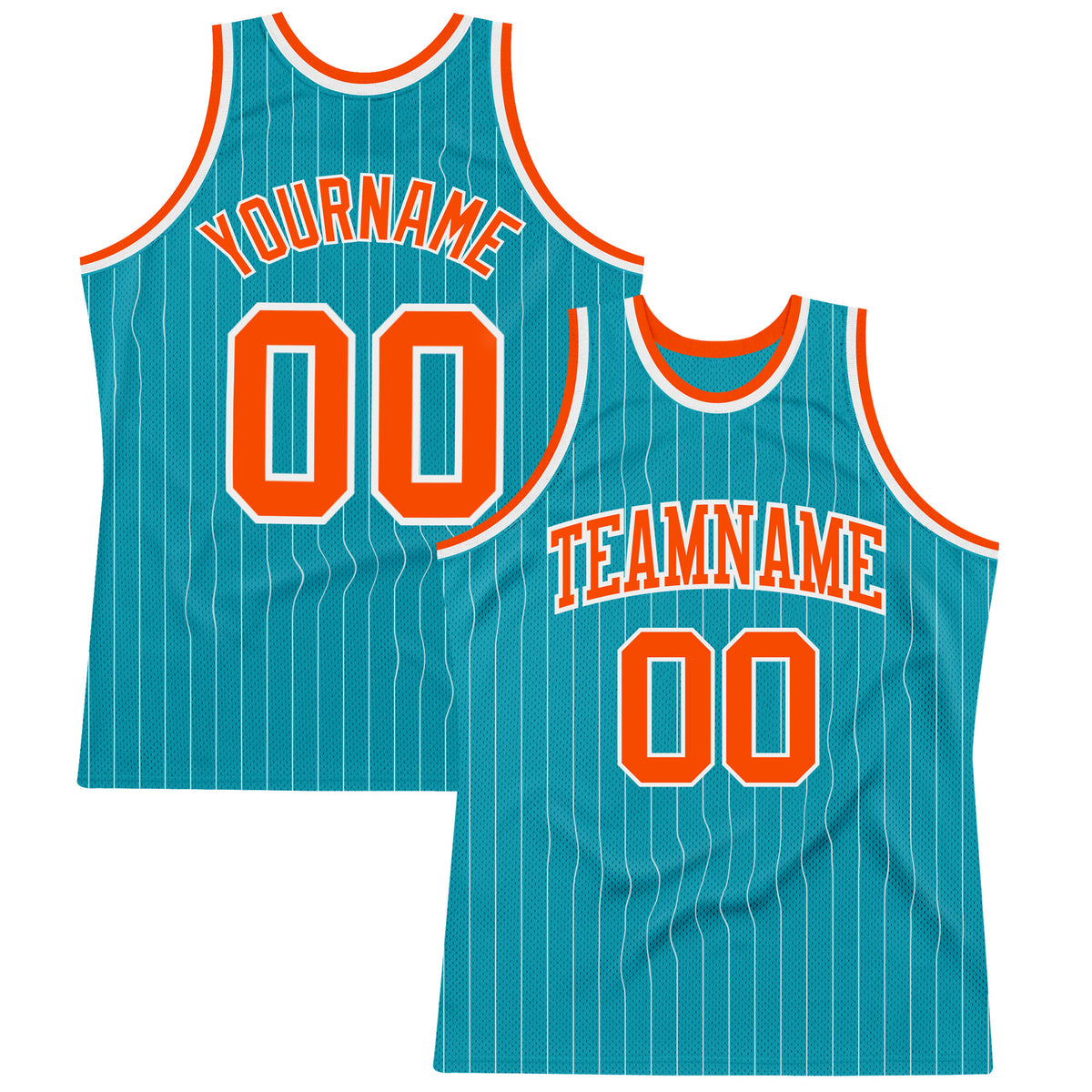 Custom Teal White Pinstripe Orange Authentic Basketball Jersey Free ...