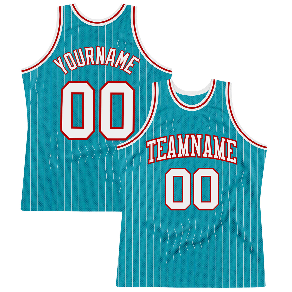Custom Teal White Pinstripe White-Red Authentic Basketball Jersey Free ...