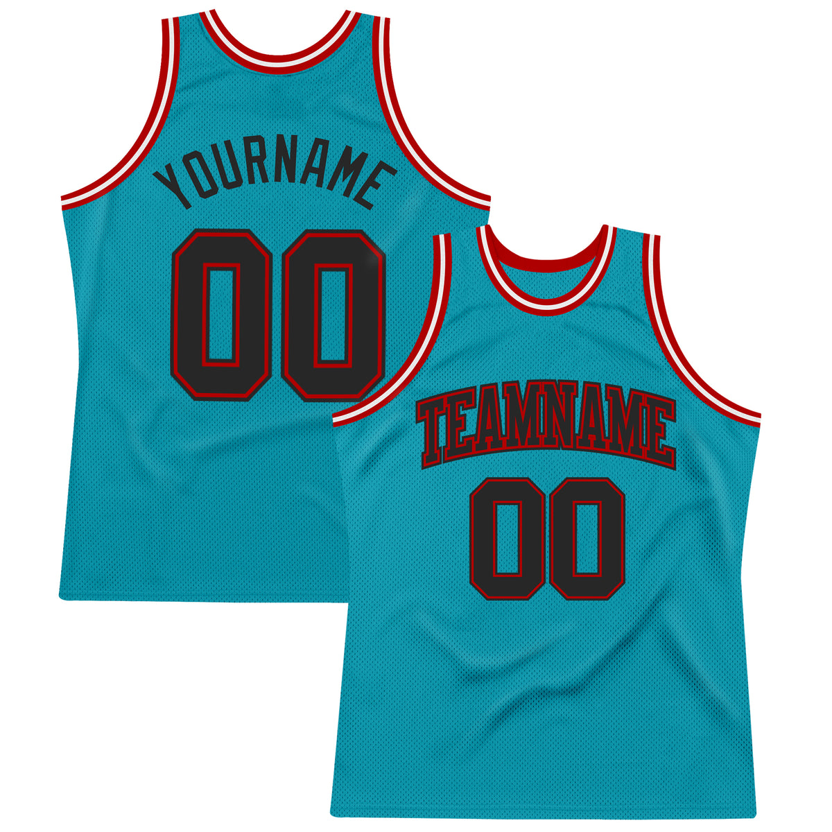 Custom Teal Black-Red Authentic Throwback Basketball Jersey Free ...