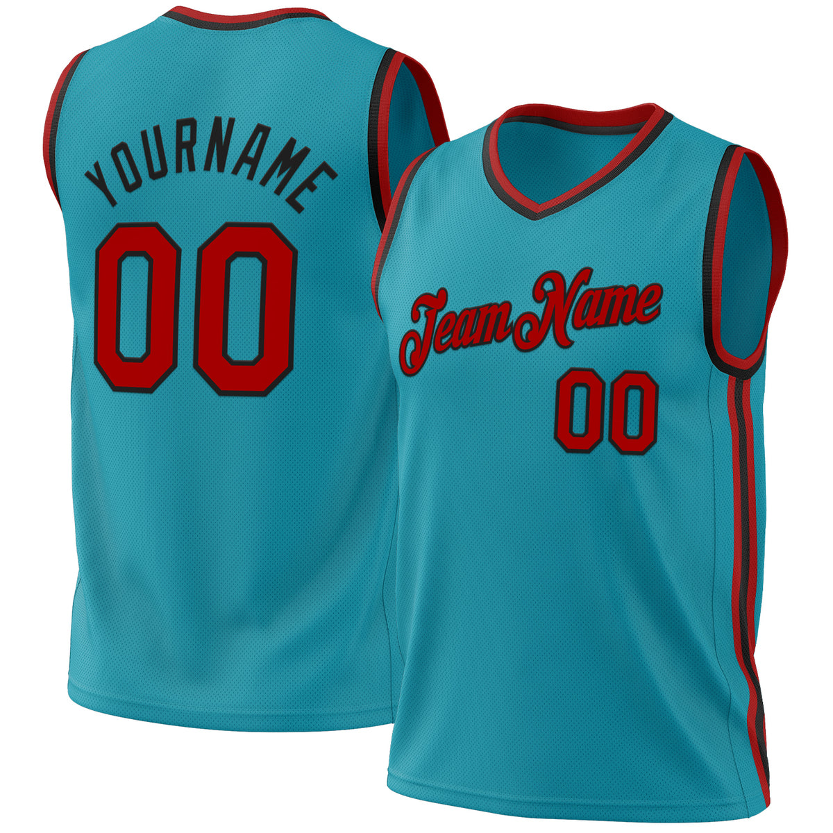 Custom Teal Red-Black Authentic Throwback Basketball Jersey Free ...