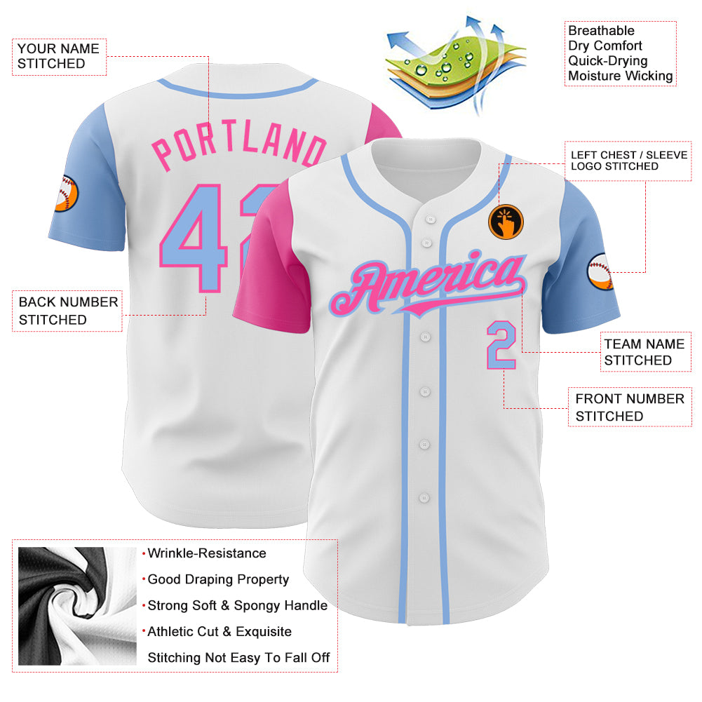 Custom White Light Blue-Pink Authentic Two Tone Baseball Jersey – Fiitg