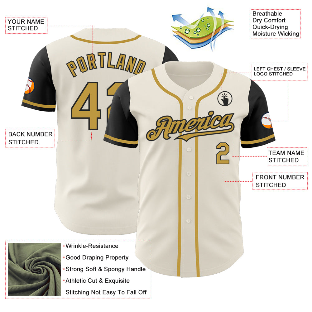 Custom Cream Old Gold-Black Authentic Two Tone Baseball Jersey Free ...