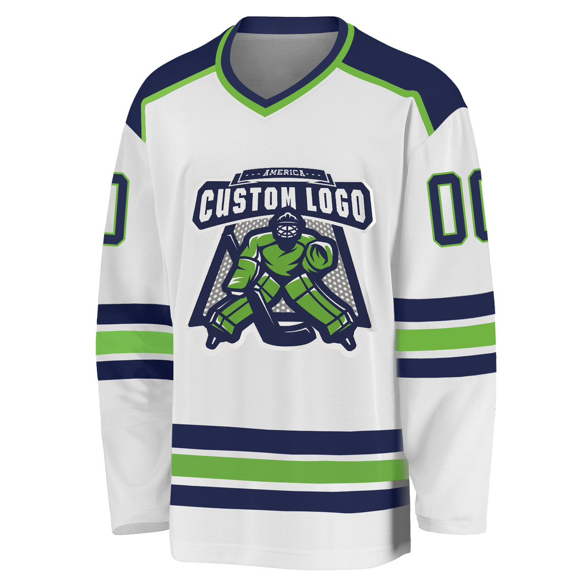 Custom White Navy-Neon Green Hockey Jersey Free Shipping – Fiitg