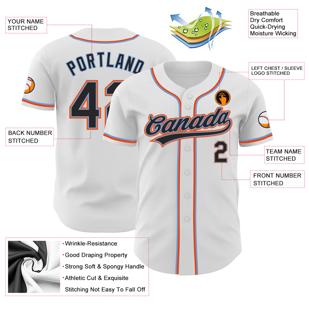 Custom White Black Powder Blue-Orange Authentic Baseball Jersey Free ...