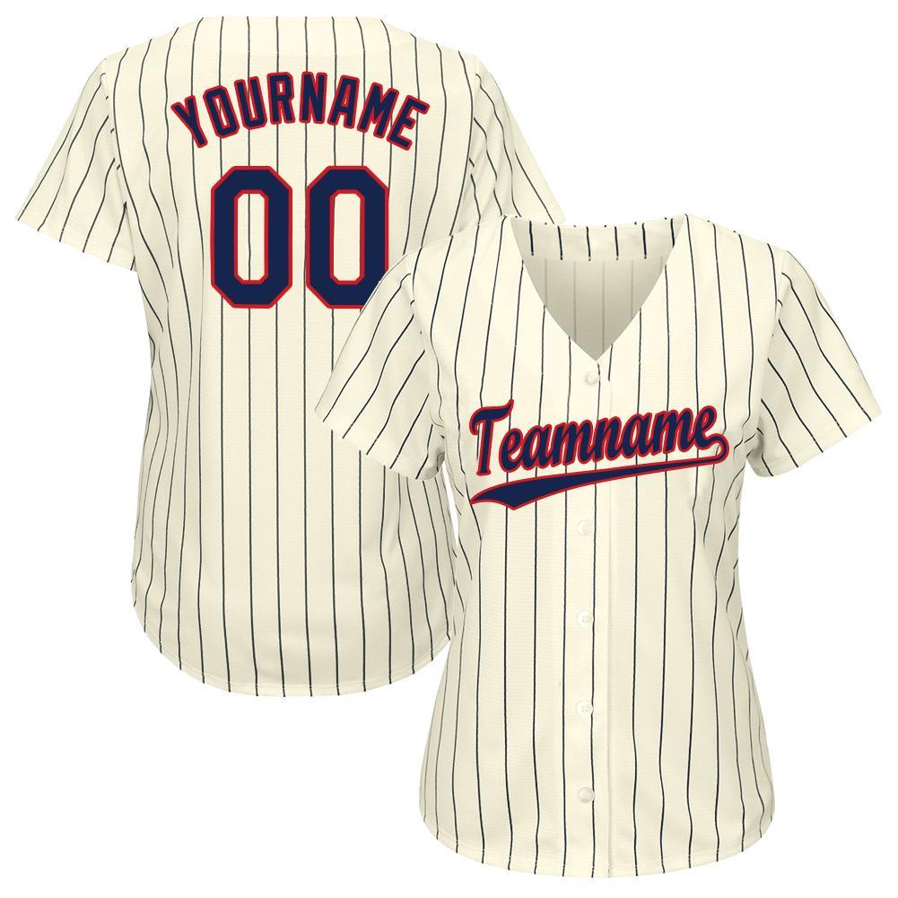 Custom Cream Navy Pinstripe Navy-Red Baseball Jersey – Fiitg