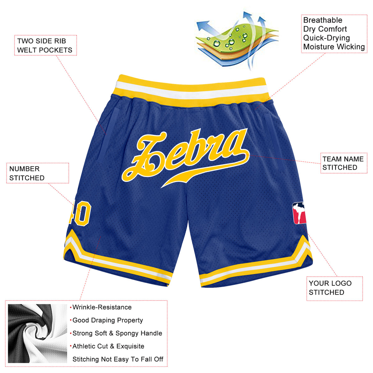 Custom Royal Gold-White Authentic Throwback Basketball Shorts Free ...