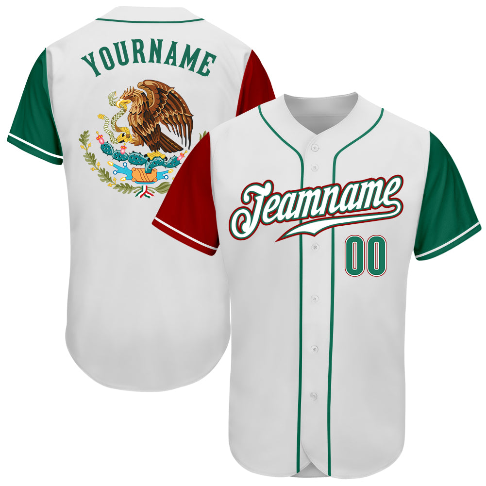 Custom White Kelly Green-Red Authentic Mexico Baseball Jersey Free ...